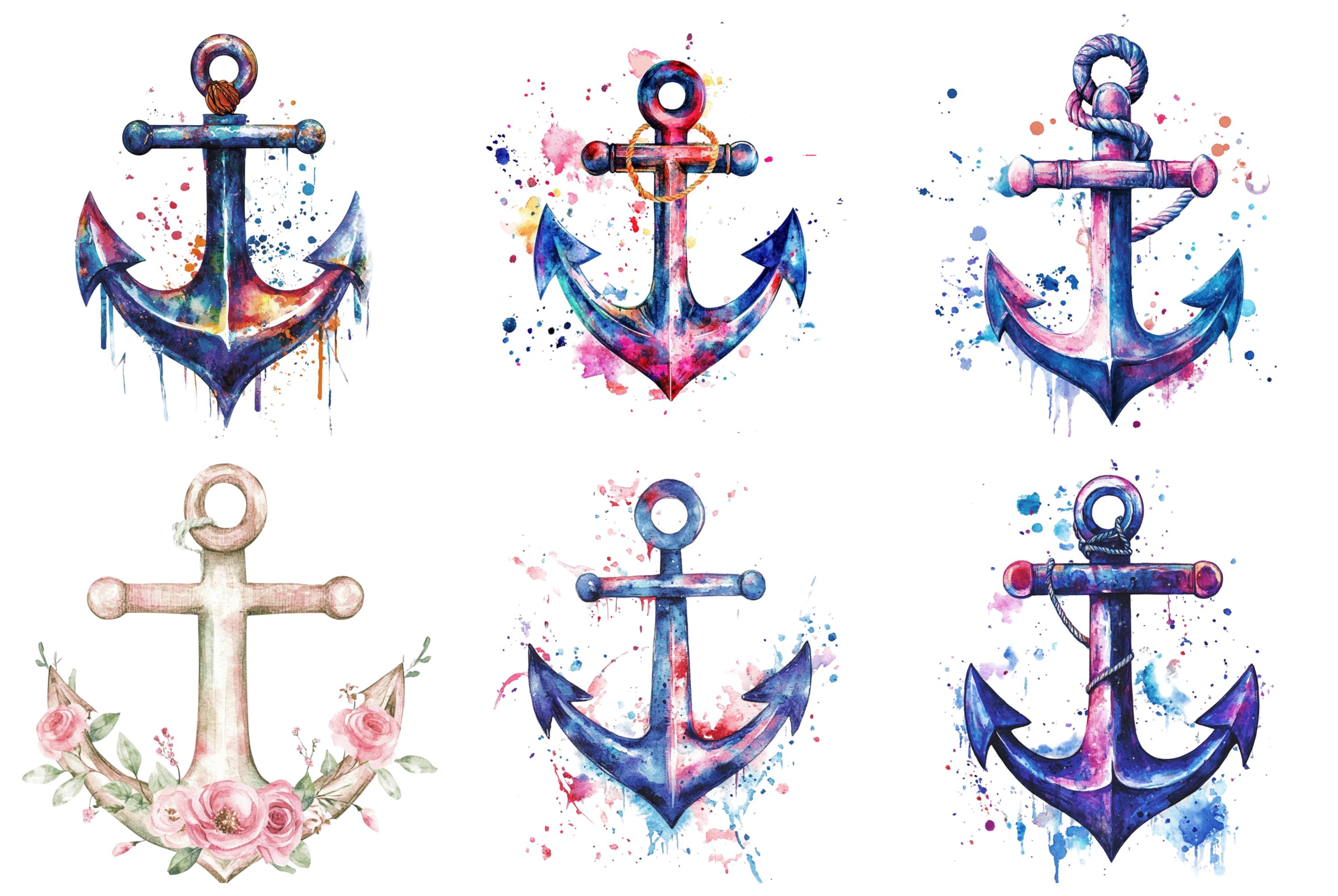 Watercolor Anchor Clipart, Anchor Png Bundle, Ship Clip Art, Sailor ...