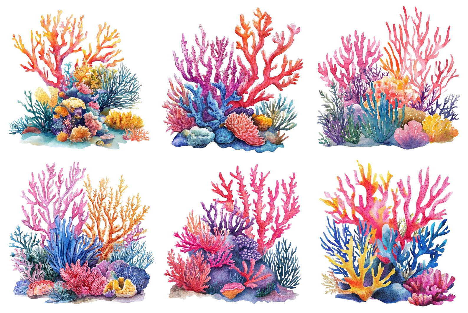 Watercolor Coral Reef Clipart Bundle, Coral Reef Png, Ocean Clip Art ...