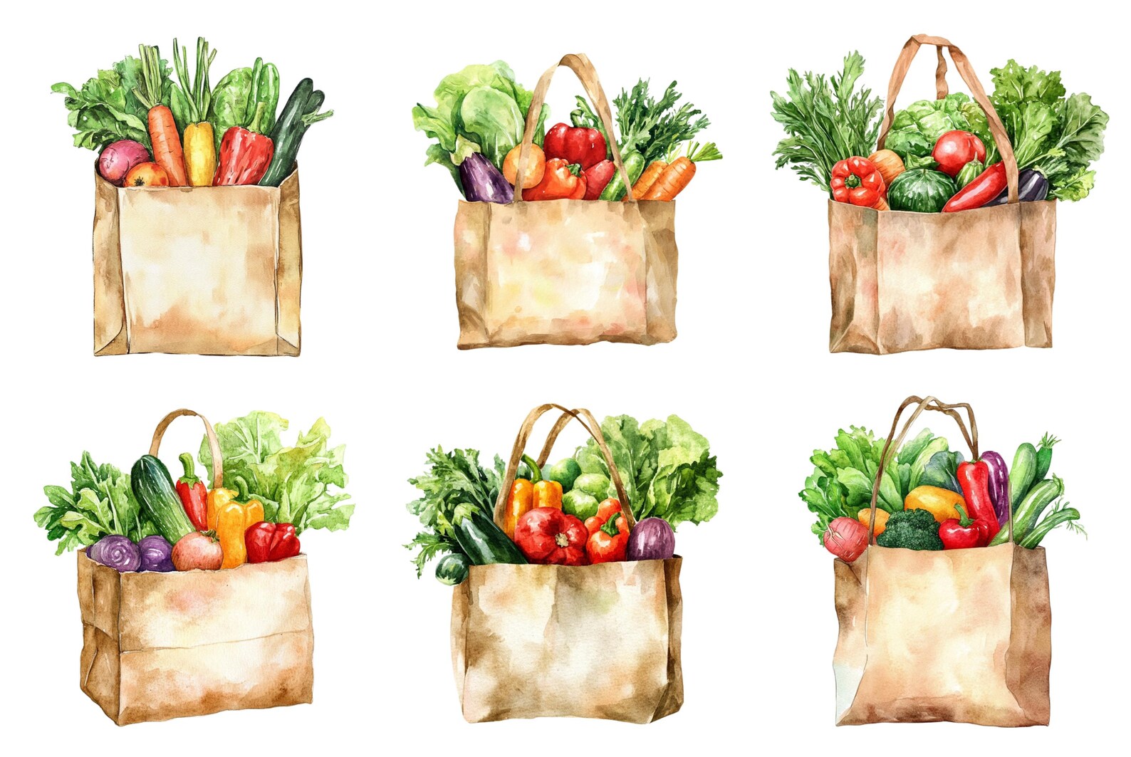 Watercolor Vegetables in Paper Bag Clipart, Png Bundle, Clip Art ...