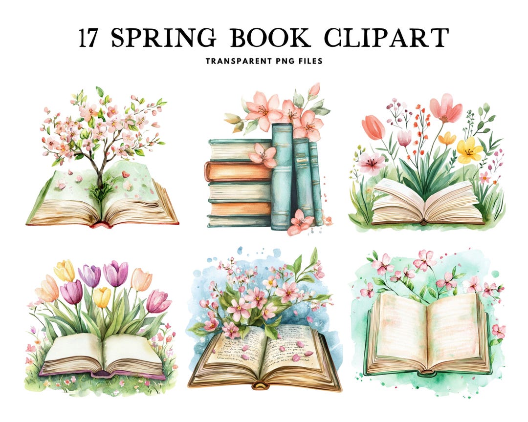 Watercolor Spring Book Clipart, Png Bundle, Clip Art, Illustration ...