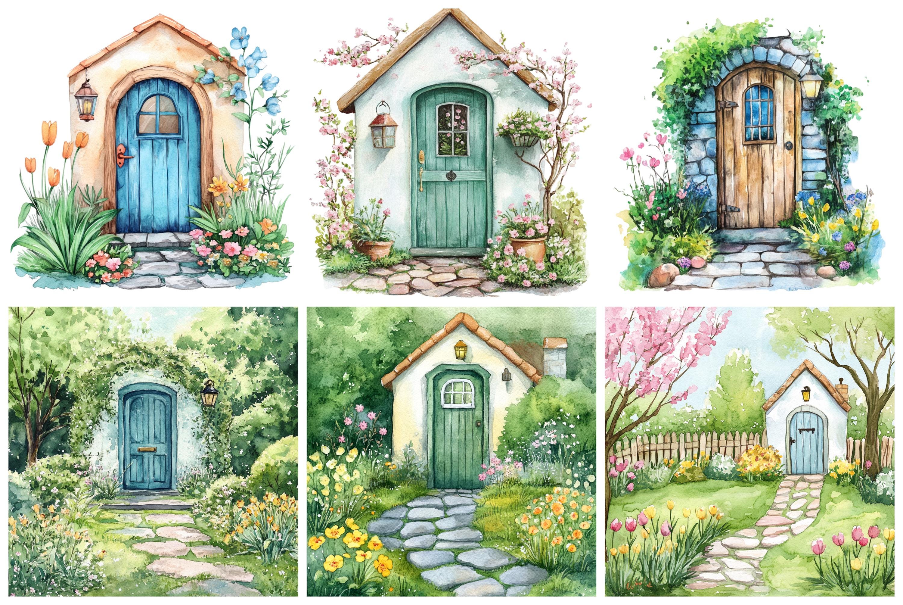 Watercolor Spring Door Clipart, Png Bundle, Clip Art, Illustration ...