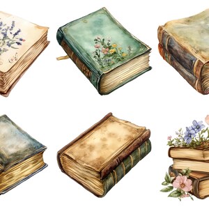 Watercolor Vintage Book Clipart, Png Bundle, Library Clip Art, Reading ...