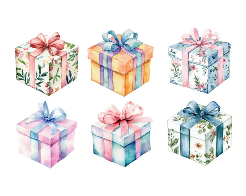 Watercolor Gift Box Clipart Bundle, Gift Box Png, Present Clip Art ...