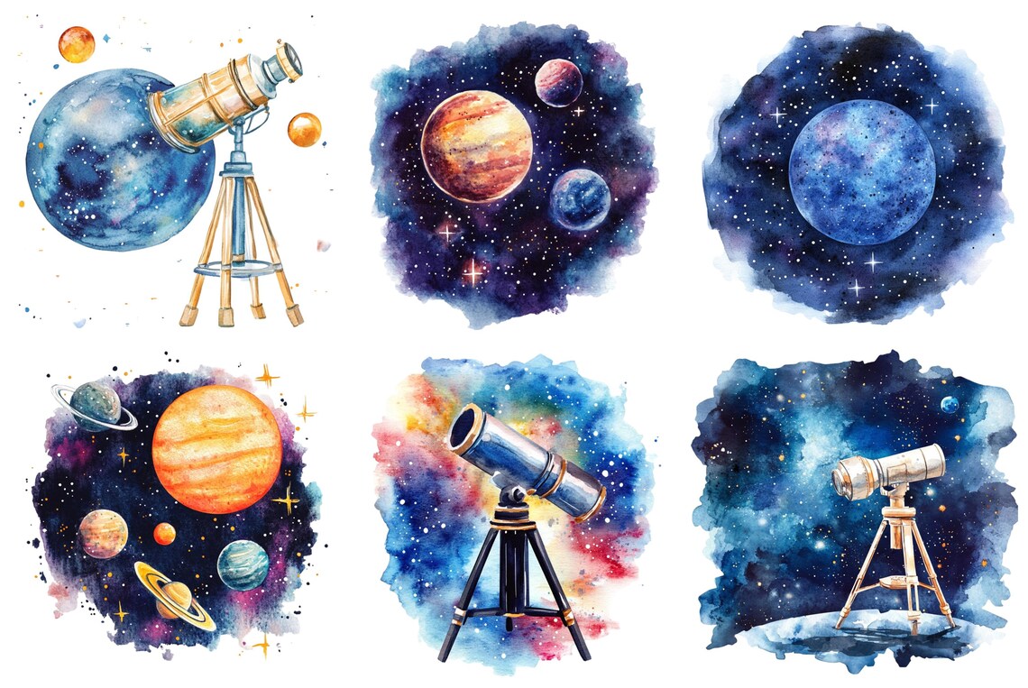 Watercolor Astronomy Clipart, Astronomy Png Bundle, Space Clip Art ...