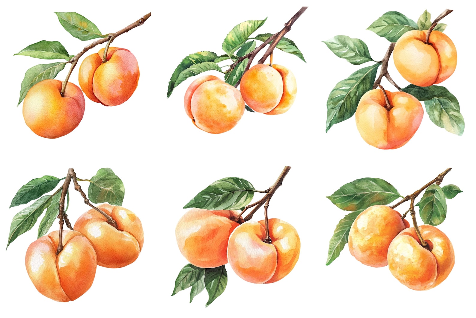 Watercolor Apricot Clipart, Apricot Png Bundle, Fruit Clip Art ...