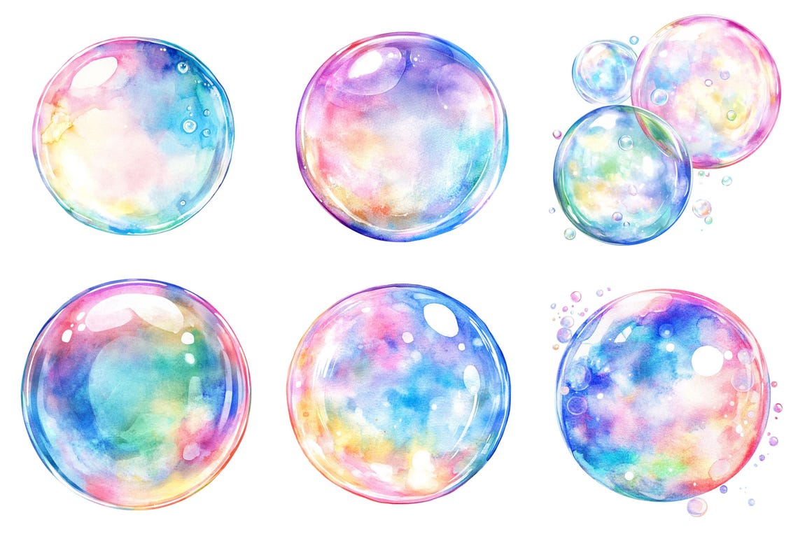Watercolor Soap Bubble Clipart, Png Bundle, Clip Art, Illustration ...