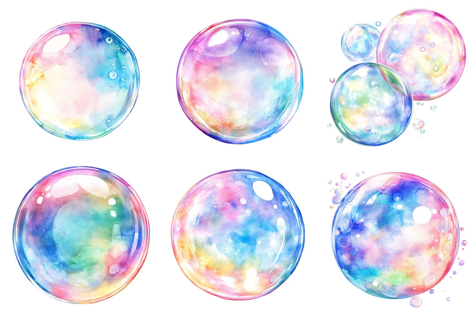 Watercolor Soap Bubble Clipart, Png Bundle, Clip Art, Illustration ...