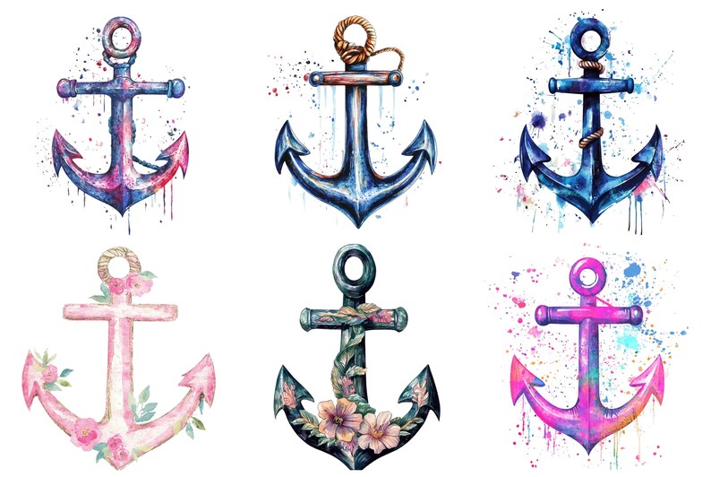 Watercolor Anchor Clipart, Anchor Png Bundle, Ship Clip Art, Sailor ...