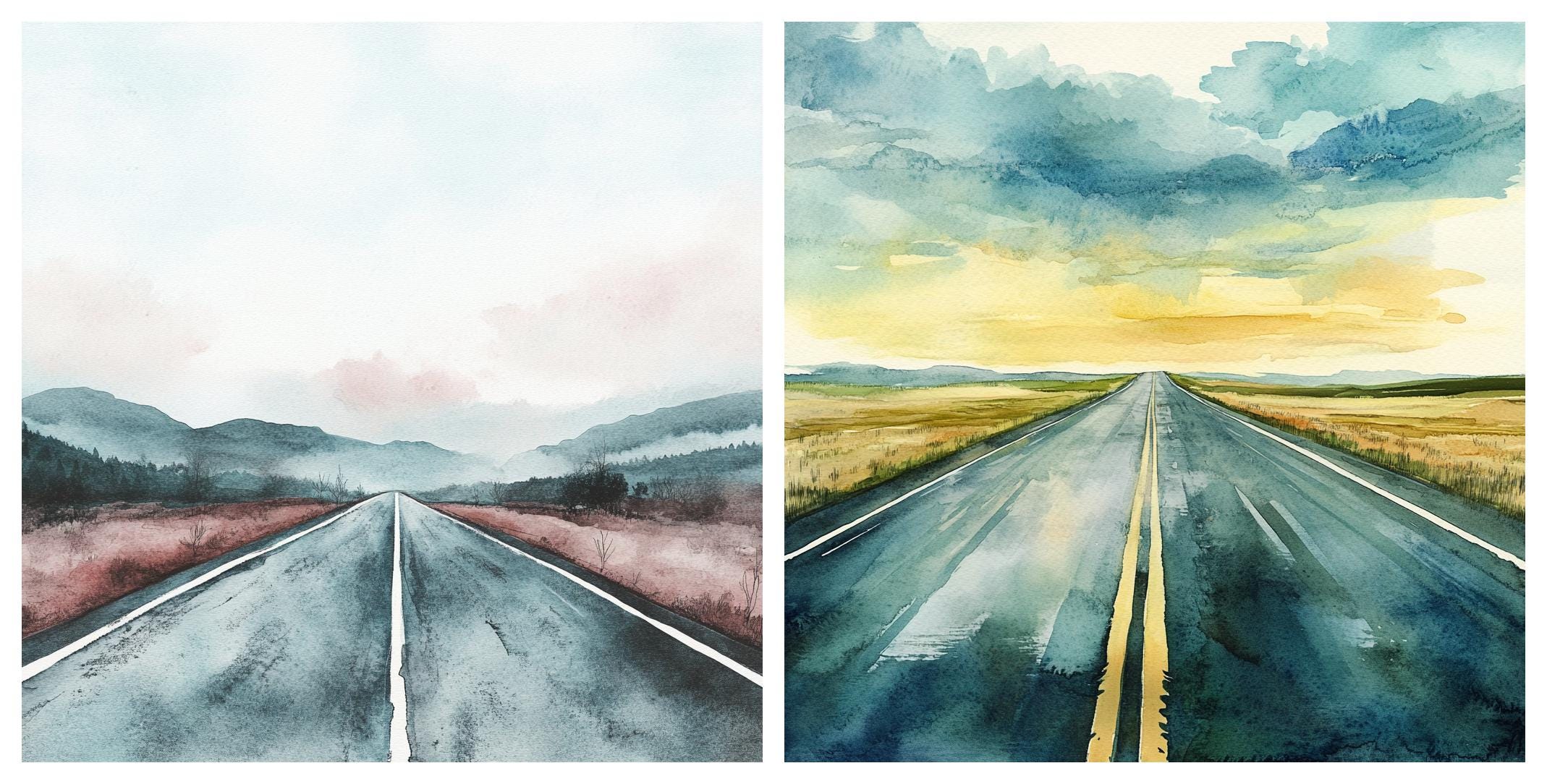 Watercolor Empty Road Clipart Bundle, Empty Road Png, Road Landscape ...