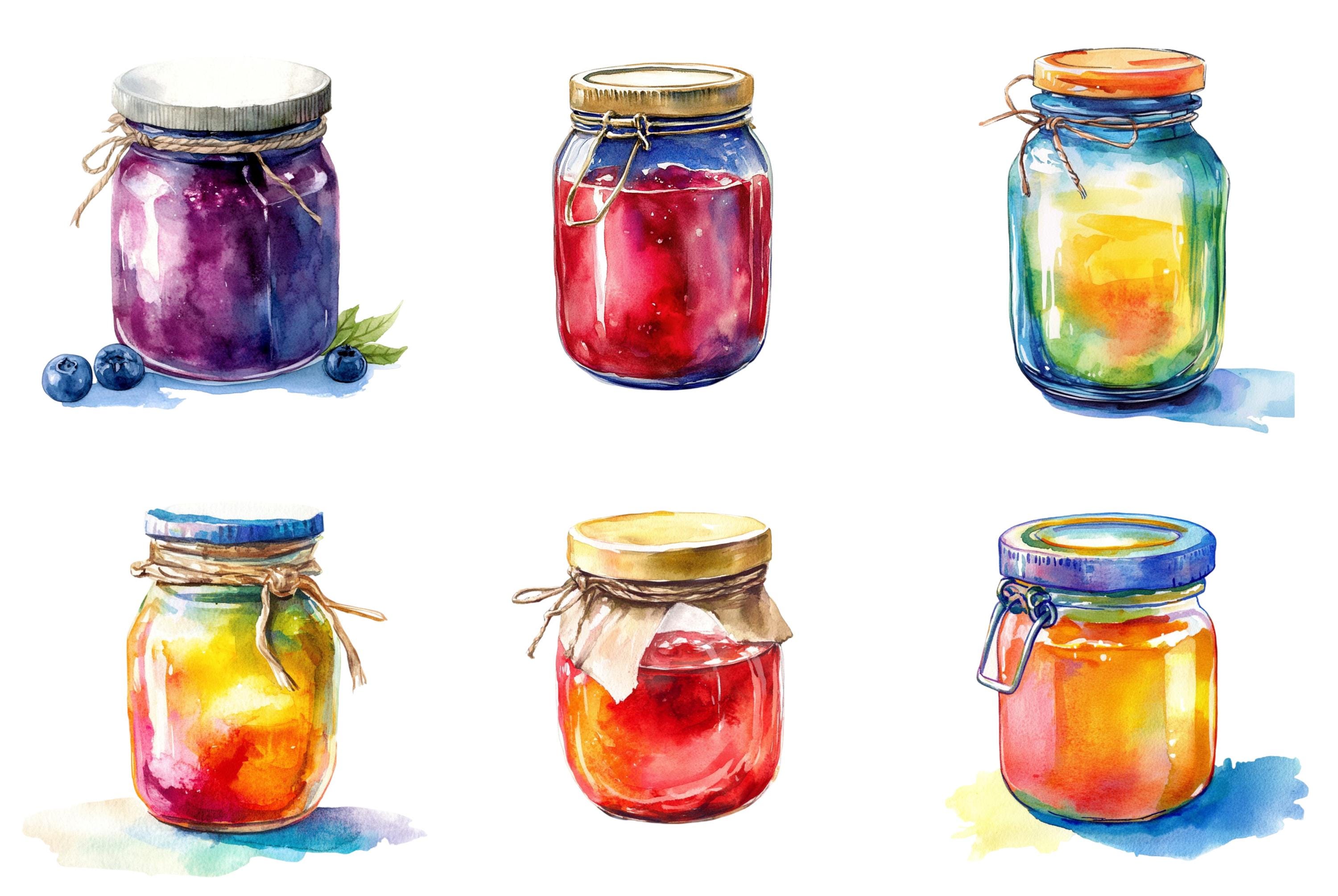 Watercolor Jam Jar Clipart Bundle, Jam Jar Png, Jam Clip Art, Jar ...
