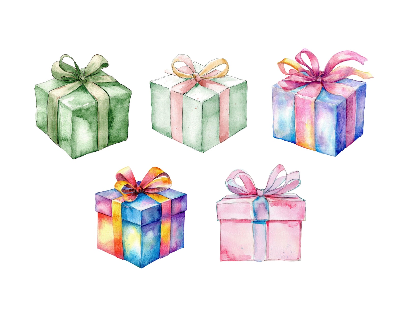 Watercolor Gift Box Clipart Bundle, Gift Box Png, Present Clip Art ...