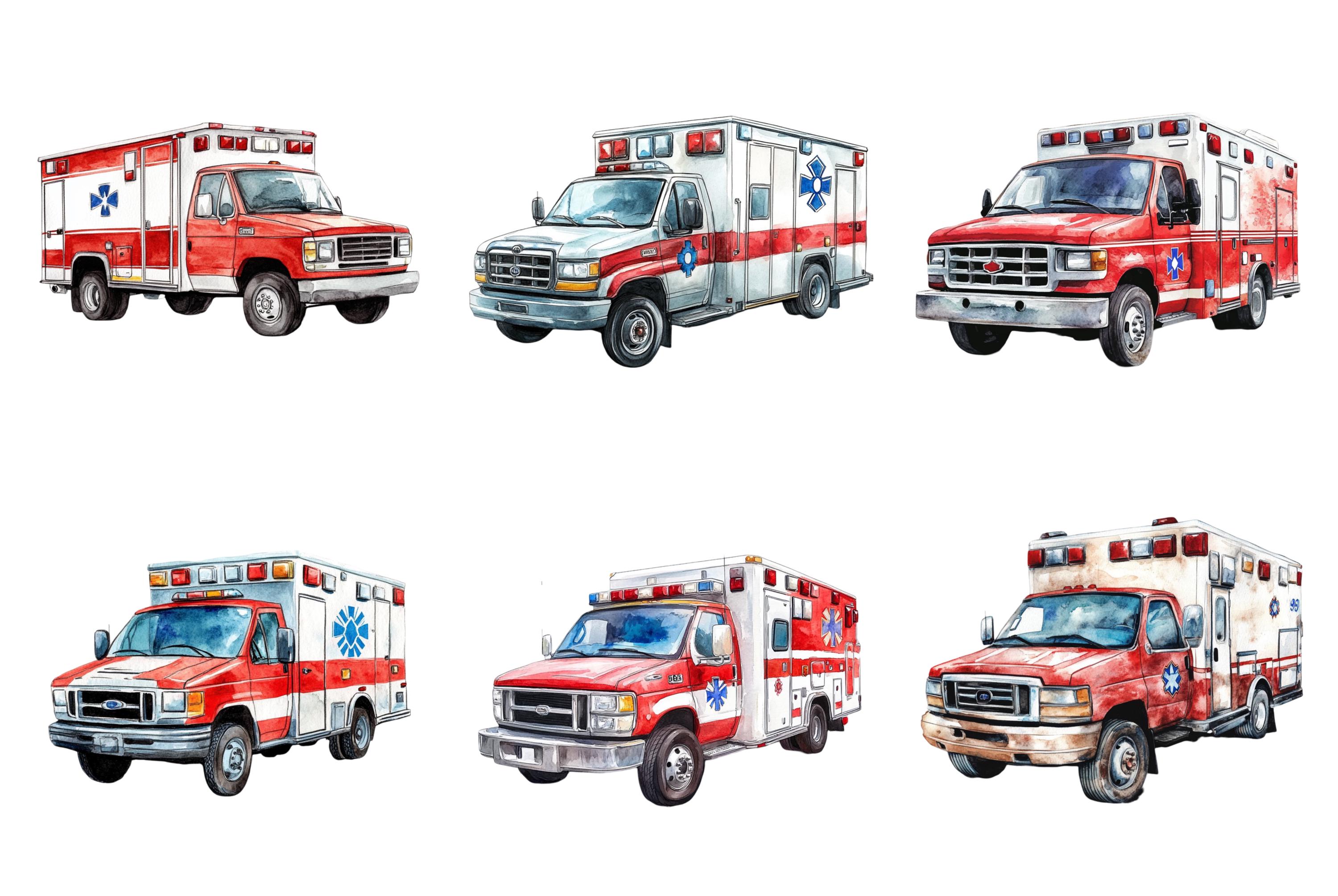 Watercolor Ambulance Clipart, Ambulance Png Bundle, Emergency Clip Art ...