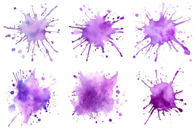 Watercolor Purple Splash Clipart, Png Bundle, Clip Art, Illustration ...