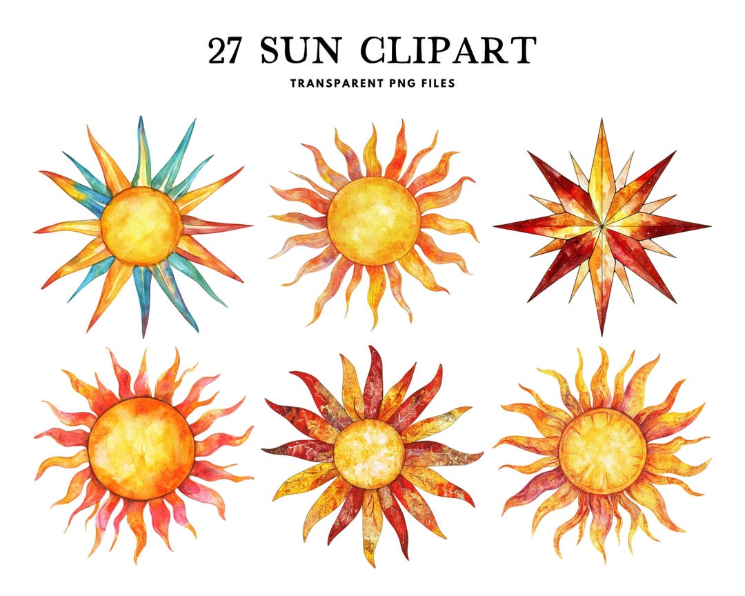 Watercolor Sun Clipart, Png Bundle, Summer Clip Art, Illustration ...