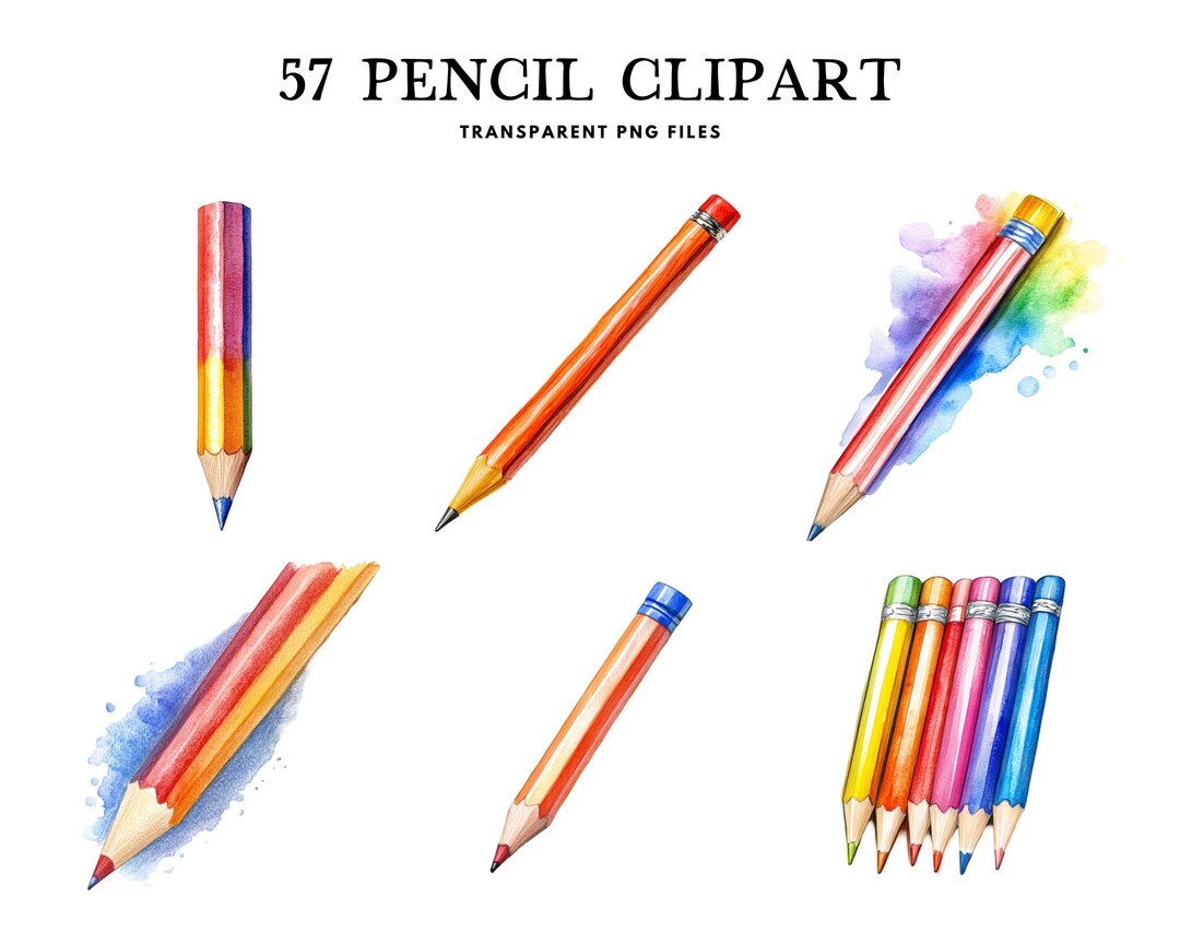 Watercolor Pencil Clipart, Png Bundle, Writing Clip Art, School ...