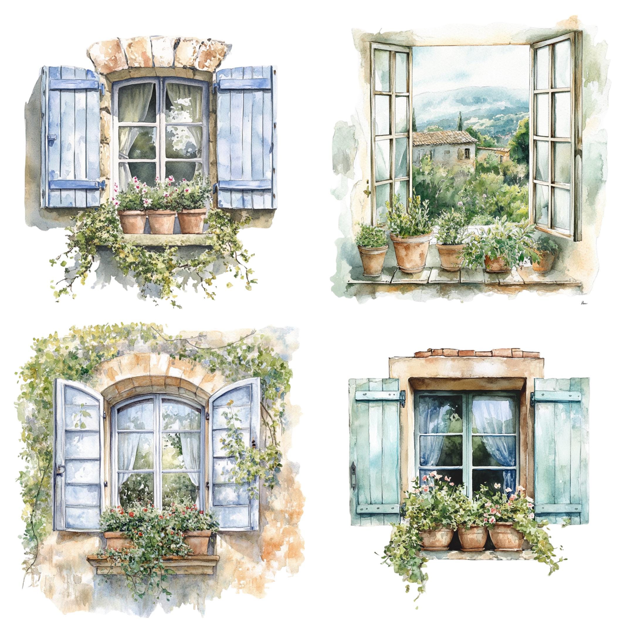 Watercolor French Style Window Clipart, Png Bundle, Clip Art ...