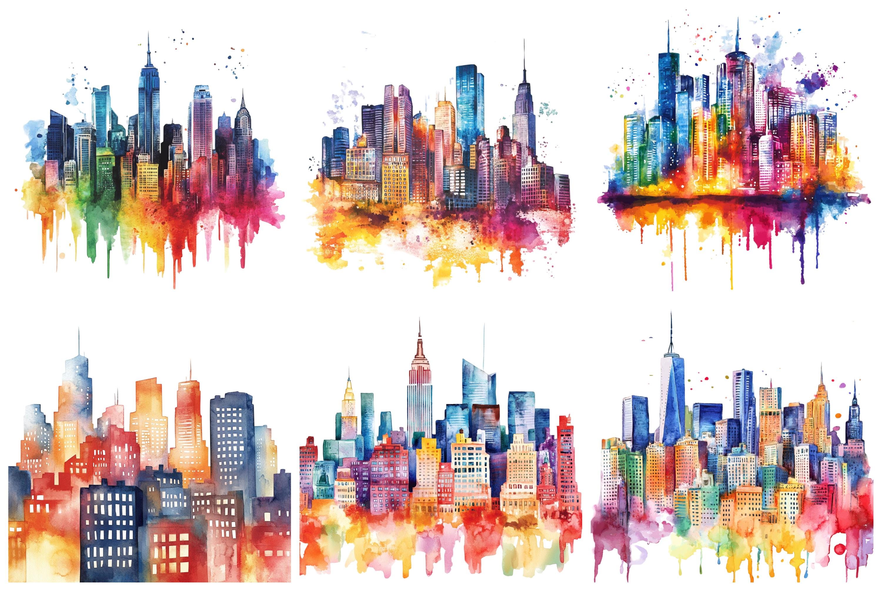 Watercolor Cityscape Clipart Bundle, Cityscape Png, City Clip Art, City ...