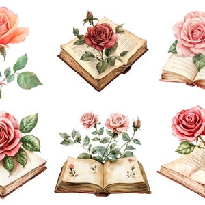 Watercolor Rose Book Clipart, Png Bundle, Clip Art, Illustration ...