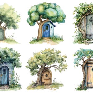 Watercolor Tree Door Clipart, Png Bundle, Clip Art Illustration, Garden ...