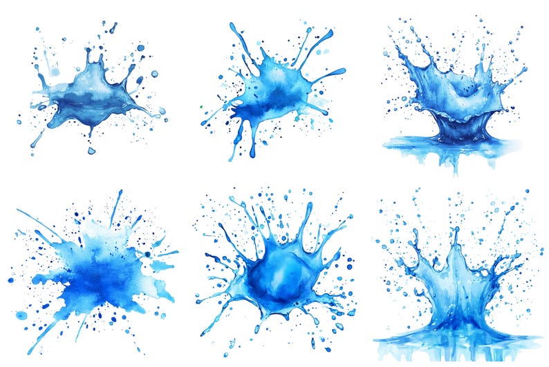 Watercolor Blue Splash Clipart, Blue Splash Png Bundle, Blue Clip Art ...