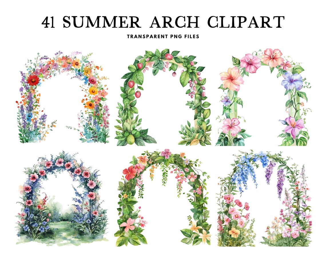Watercolor Summer Arch Clipart, Png Bundle, Clip Art Illustration ...