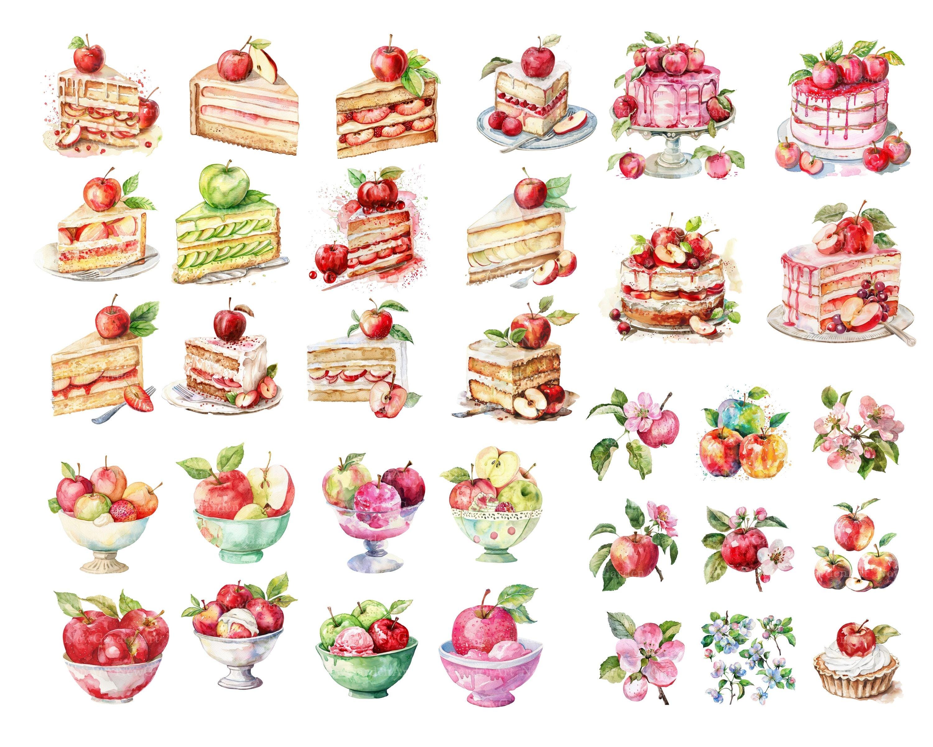 Watercolor Apple Clipart Bundle, Apple Png, Apple Pie Clip Art, Apple ...