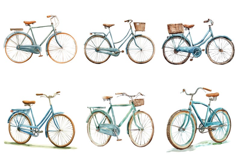 Watercolor Retro Bicycle Clipart, Png Bundle, Vintage Clip Art, Antique ...