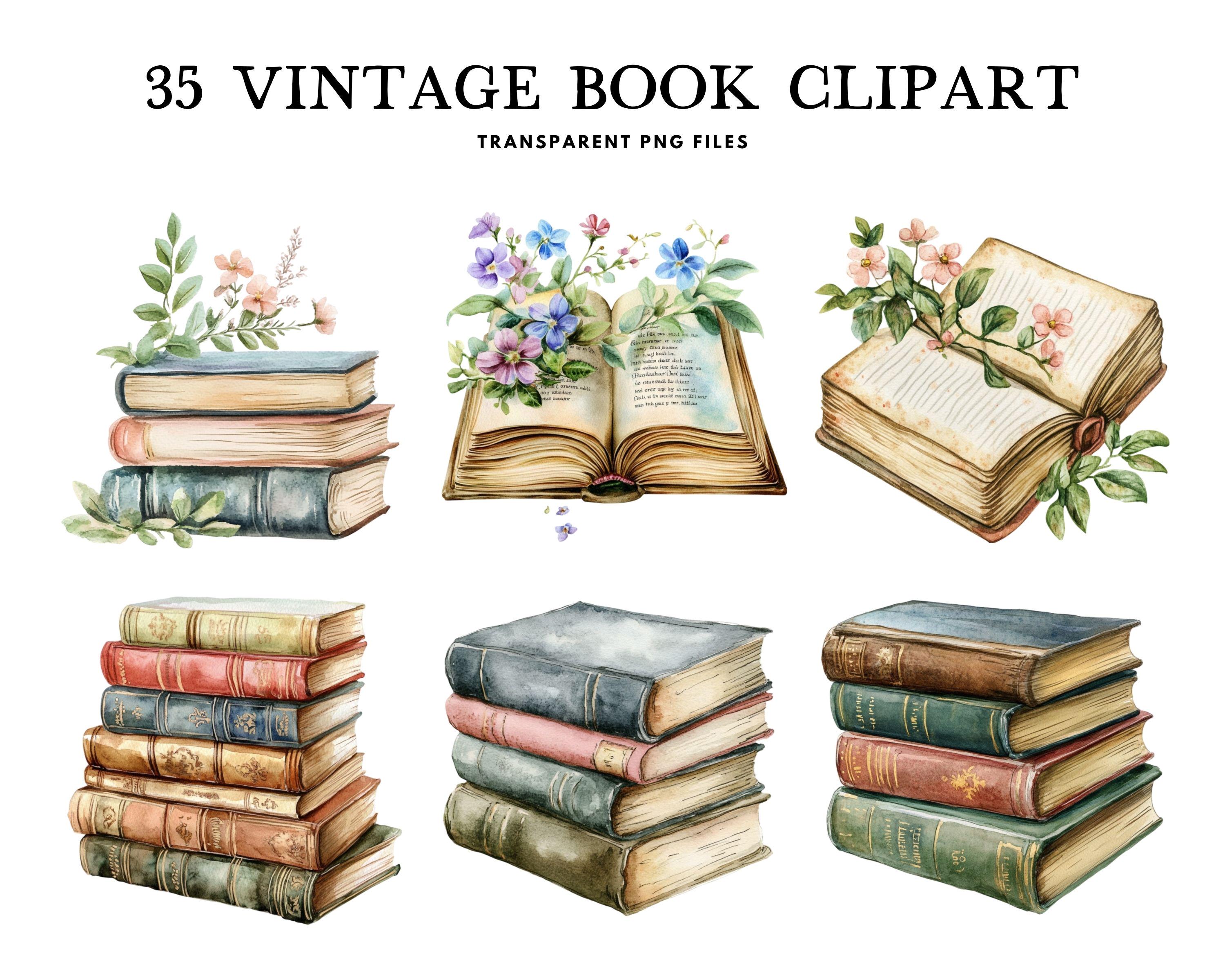 Watercolor Vintage Book Clipart, Png Bundle, Library Clip Art, Reading ...
