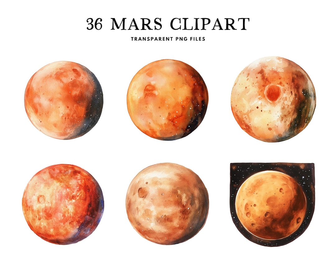 Watercolor Mars Clipart, Mars Png Bundle, Planet Mars Clip Art ...