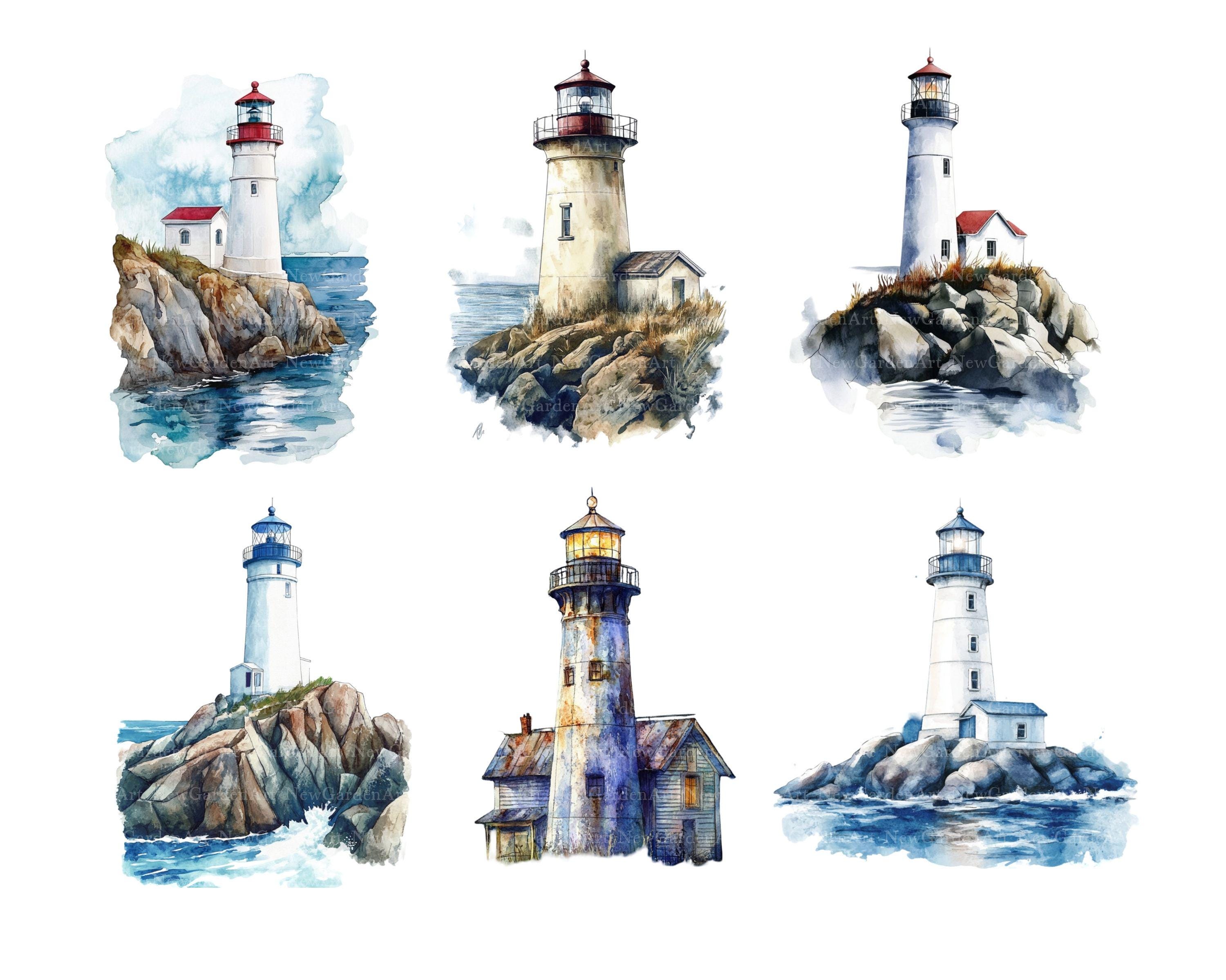 Watercolor Lighthouse Clipart Bundle, Lighthouse Png, Nautical Clip Art ...