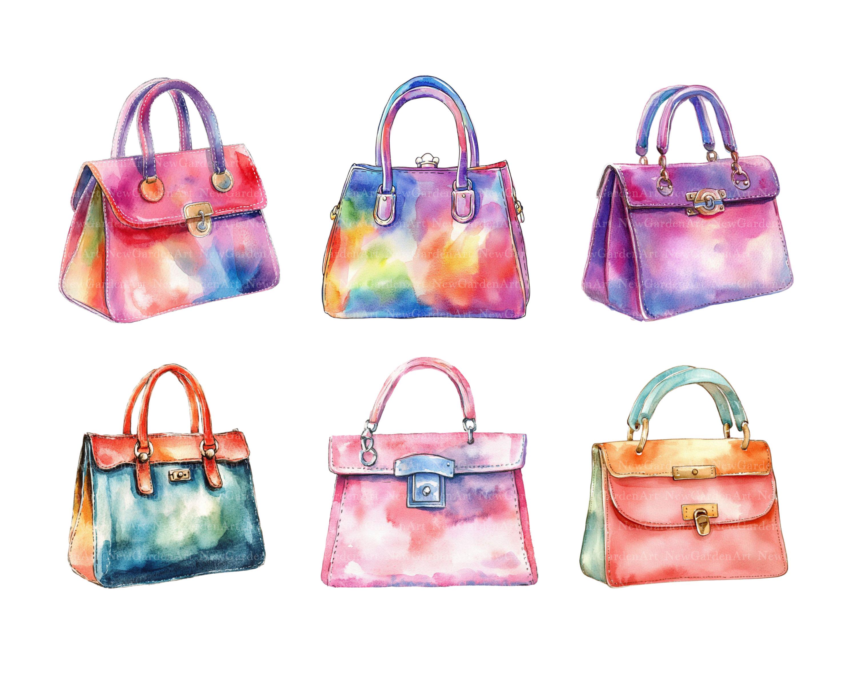 Watercolor Handbag Clipart Bundle, Handbag Png, Purse Clip Art, High ...