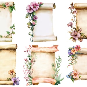 Watercolor Paper Scroll Clipart, Png Bundle, Vintage Clip Art, Antique ...