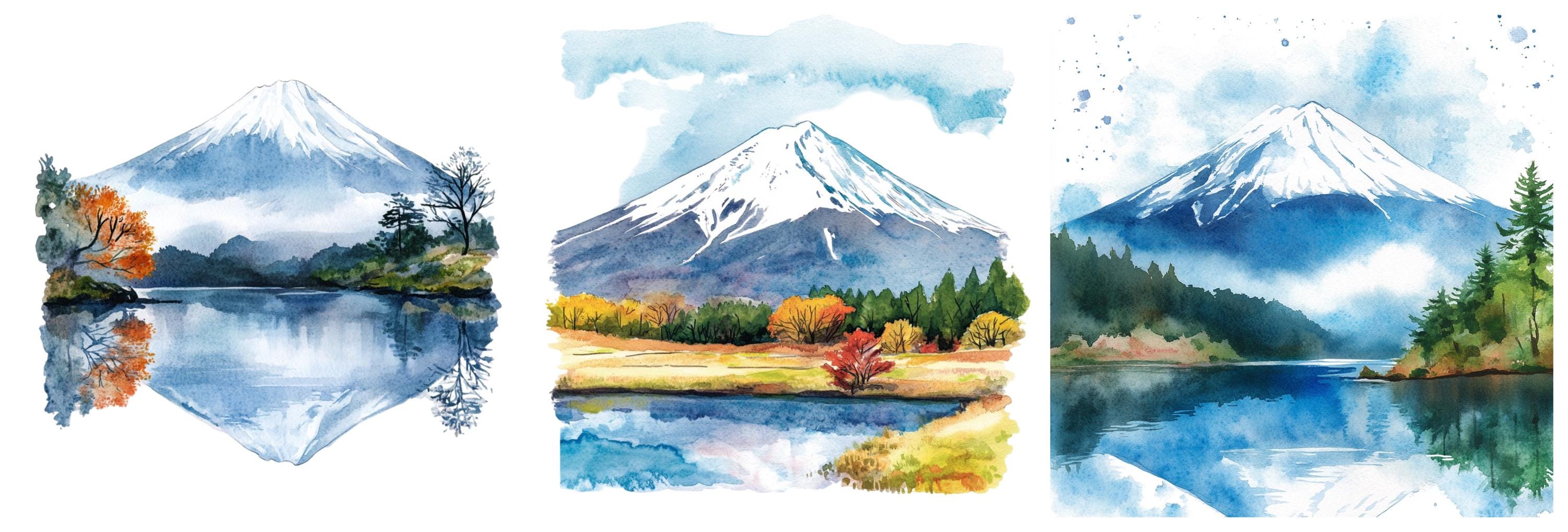Watercolor Mount Fuji Clipart Bundle, Mountain Png, Clip Art, Fuji ...