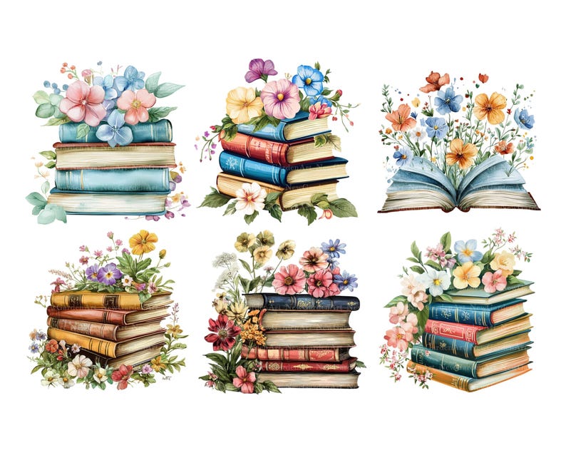 Watercolor Floral Book Clipart, Flower Book Png, Wildflower Book Lover ...