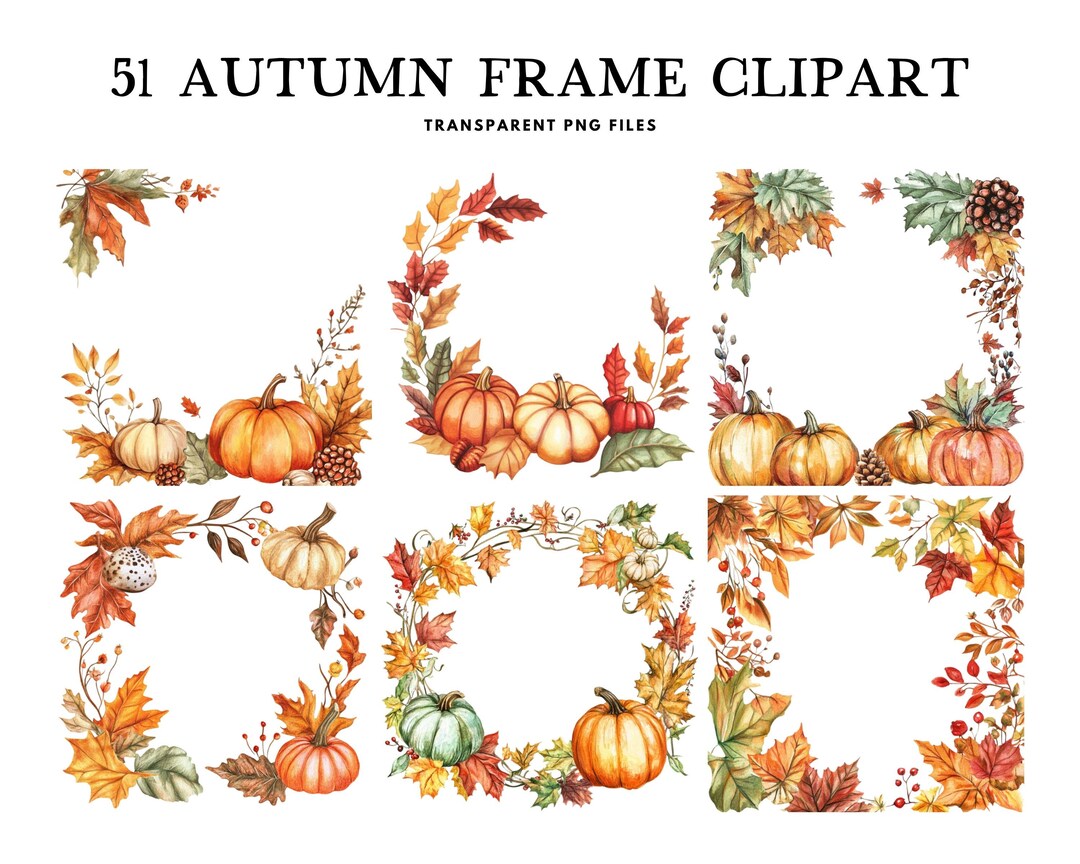 Watercolor Autumn Frame Clipart Bundle, Autumn Frame Png, Frame Clip ...