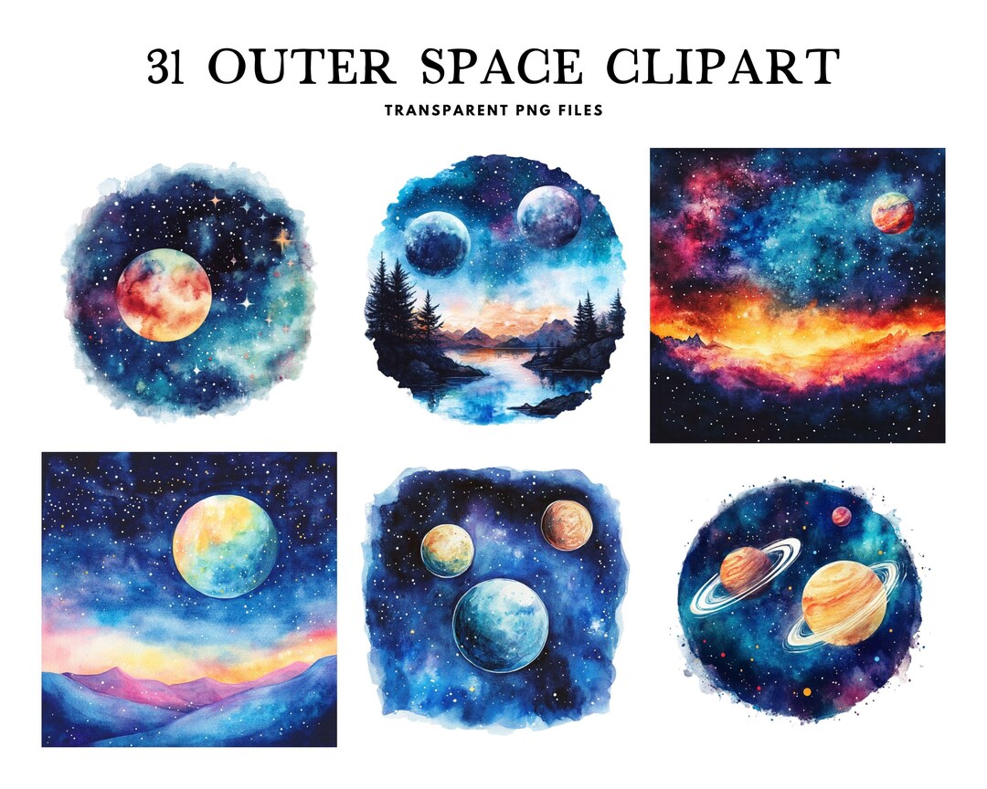 Watercolor Outer Space Clipart, Png Bundle, Clip Art, Cosmic ...