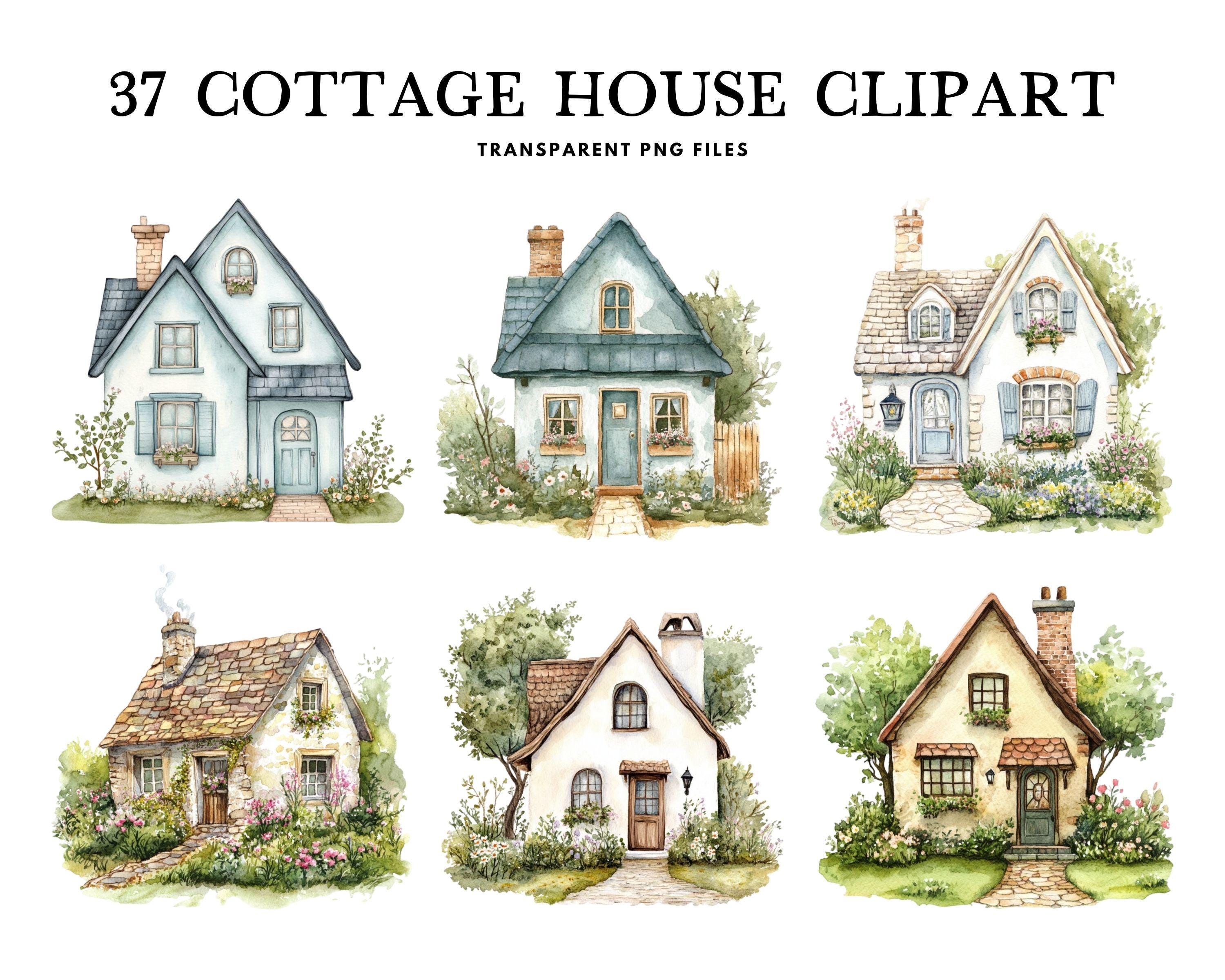 Watercolor Cottage House Clipart Bundle, Cottage House Png, House Clip ...