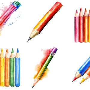 Watercolor Pencil Clipart, Png Bundle, Writing Clip Art, School ...