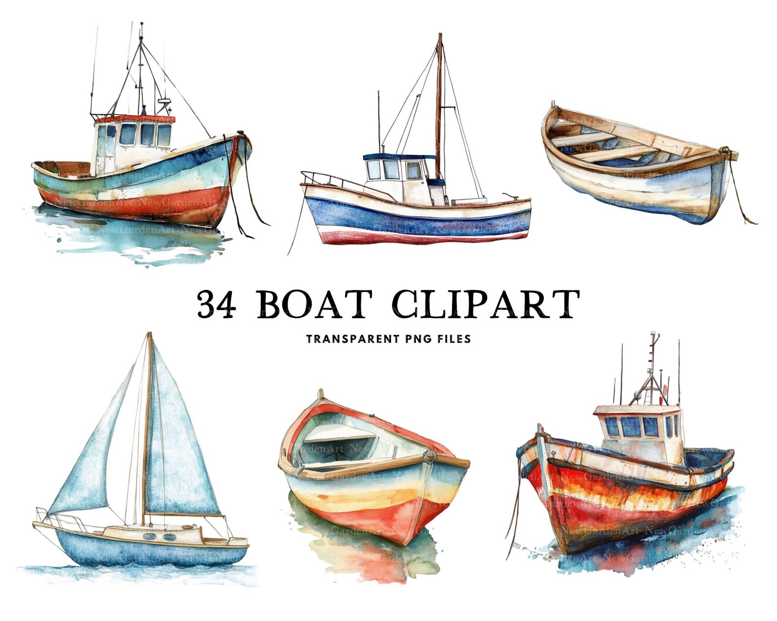 Watercolor Boat Clipart Bundle, Boat Png, Sailboat Clip Art, Nautical ...