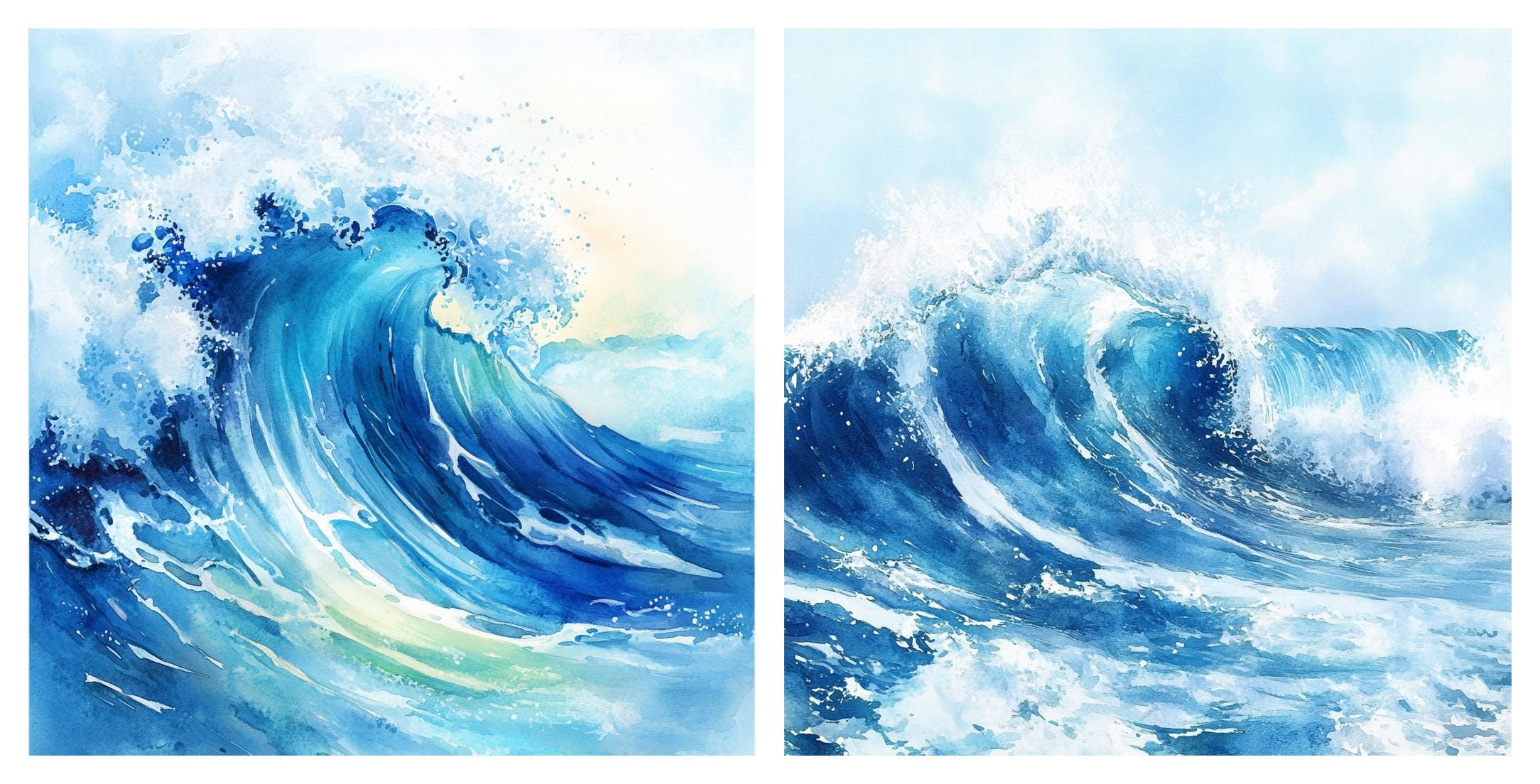 Watercolor Ocean Wave Clipart Bundle, Ocean Wave Png, Sea Clip Art ...