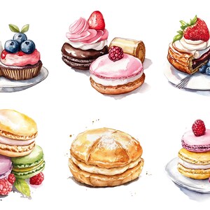 Watercolor French Pastry Clipart, Png Bundle, Dessert Clip Art ...
