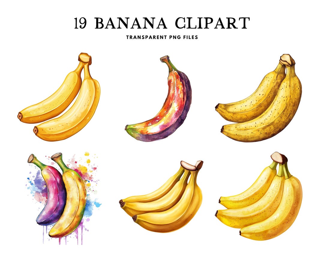 Watercolor Banana Clipart Bundle, Banana Png, Fruit Clip Art ...