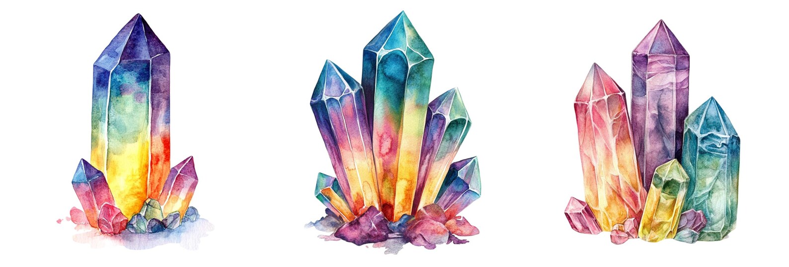 Watercolor Crystal Clipart Bundle, Crystal Png, Gem Clip Art, Gemstone ...