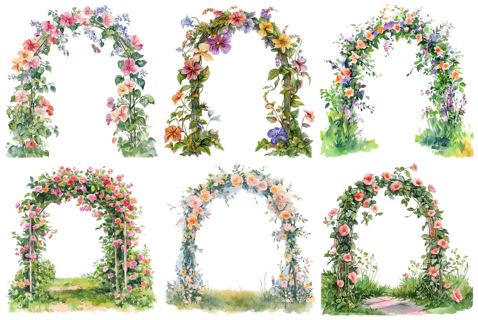 Watercolor Summer Arch Clipart, Png Bundle, Clip Art Illustration ...