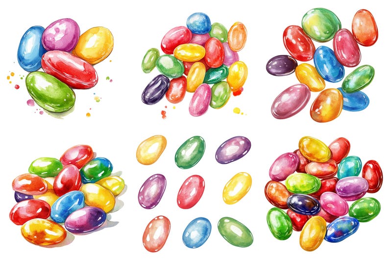 Watercolor Jelly Bean Clipart, Png Bundle, Candy Clip Art, Illustration ...