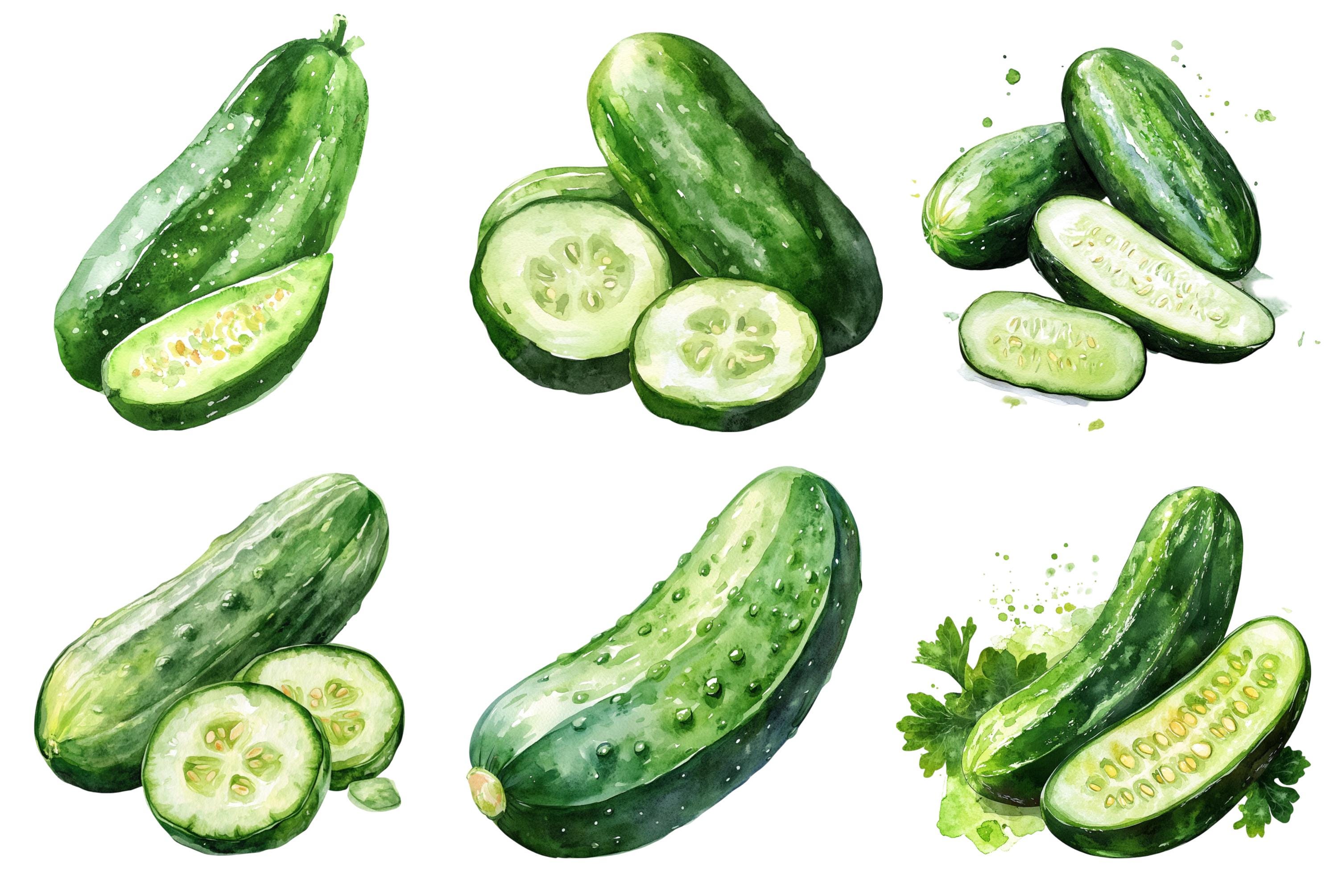 Watercolor Cucumber Clipart Bundle, Cucumber Png, Vegetable Clip Art ...