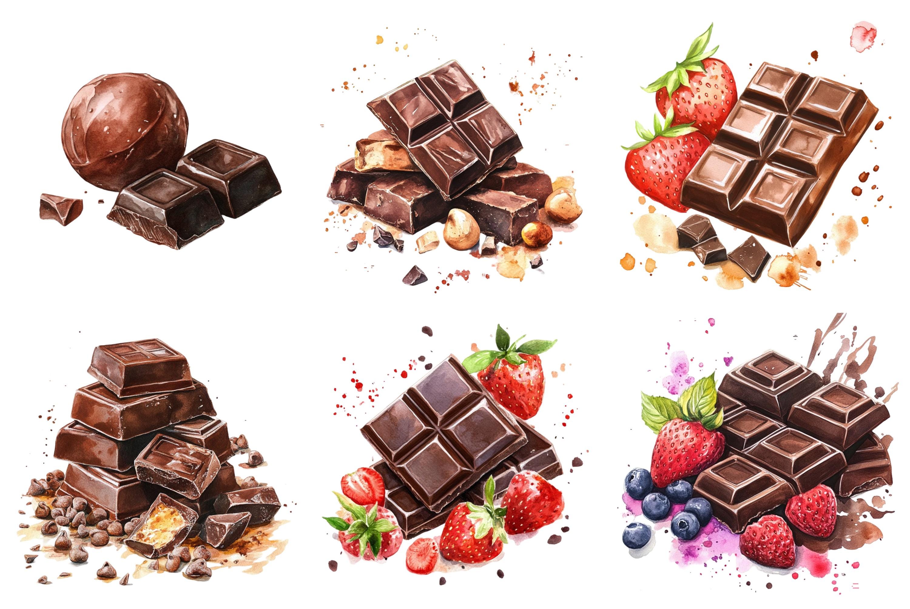 Watercolor Chocolate Clipart Bundle, Chocolate Png, Dessert Clip Art ...