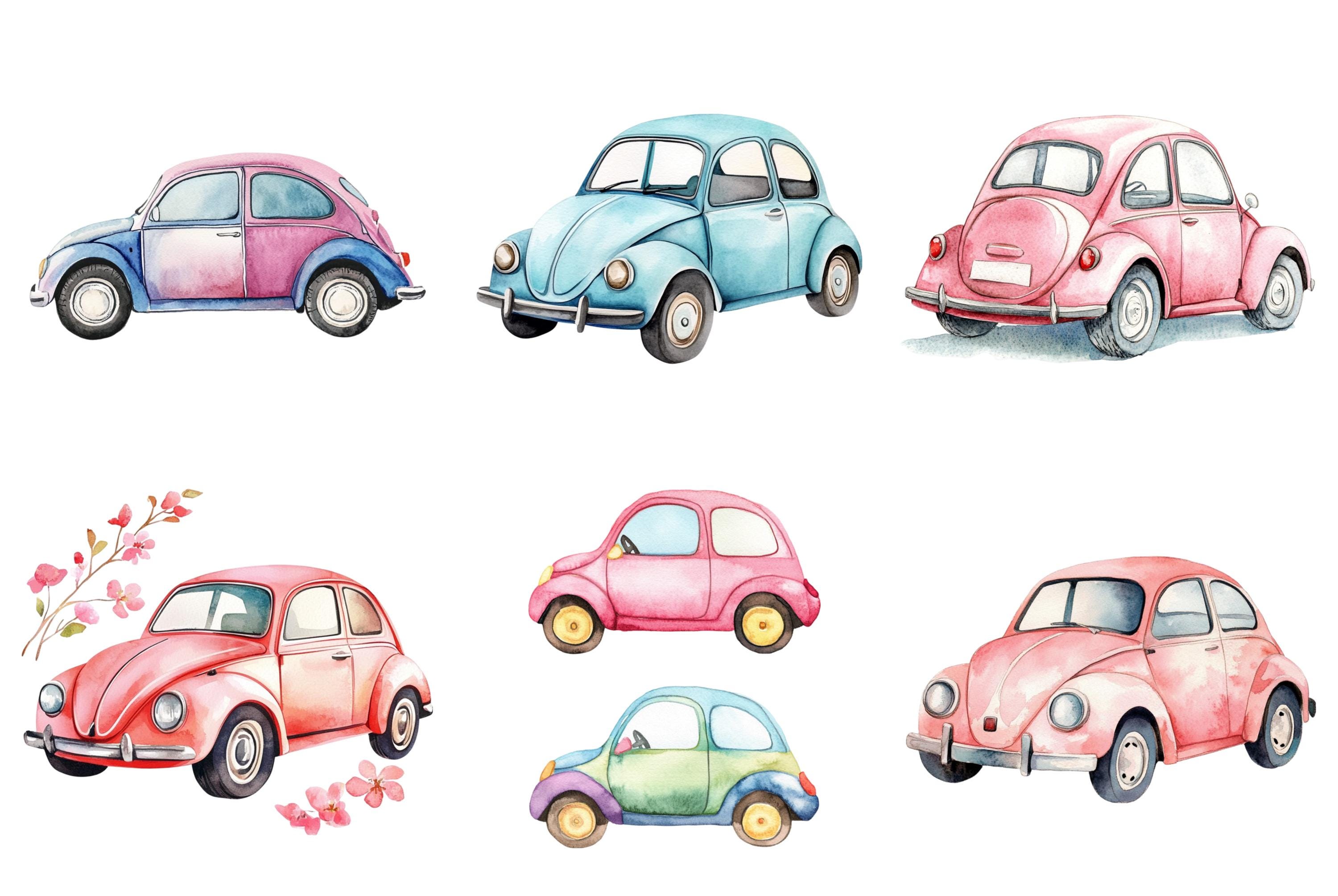 Watercolor Cute Car Clipart Bundle, Cartoon Car Png, Car Clip Art, Cute ...