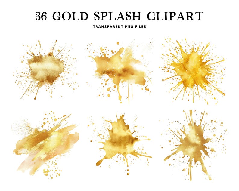 Watercolor Gold Splash Clipart, Png Bundle, Clip Art, Illustration, Ink ...