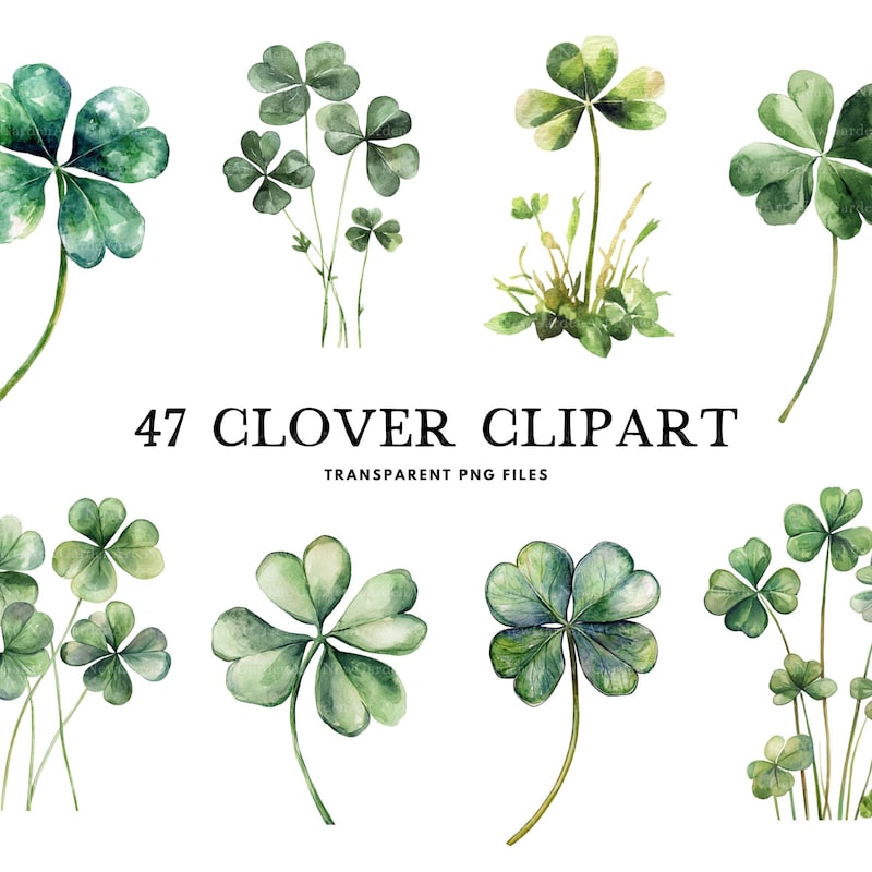 Four Leaf Clover Watercolor Clipart - Etsy